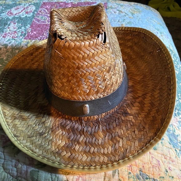 Vintage | Accessories | Vintage Straw Distressed Drifter Cowboy Hat ...